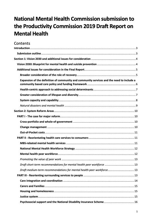 National Mental Health Commission submission to the Productivity ...