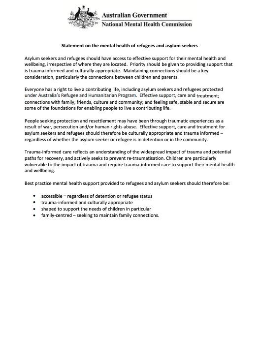 Statement On The Mental Health Of Refugees And Asylum Seekers